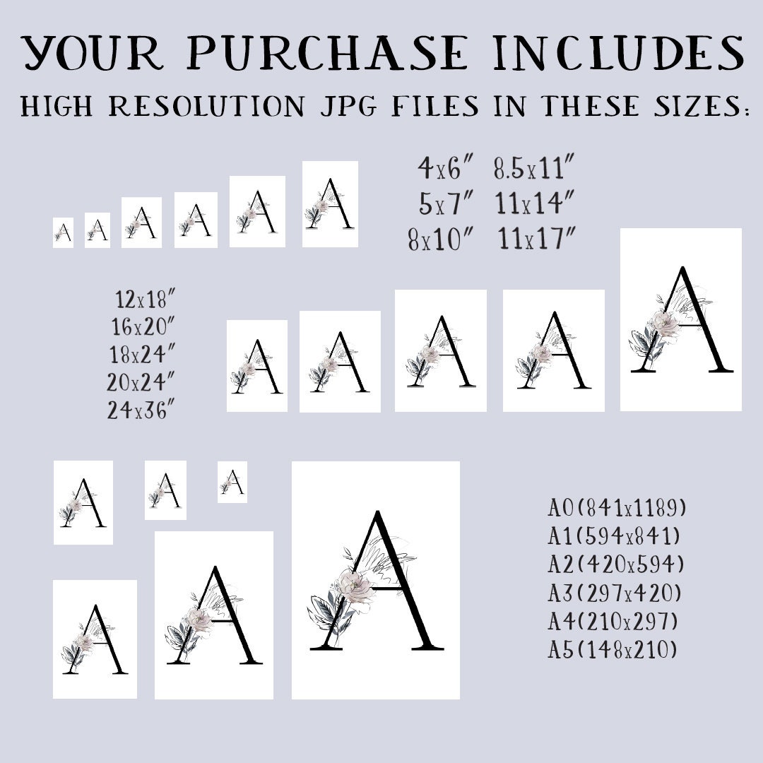 Downloadable Prints Initial Print Floral Letter M - Etsy