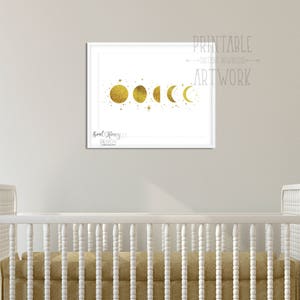 Moon Phases in Gold Glitter Printable Moon and Stars Theme Nursery Wall ...