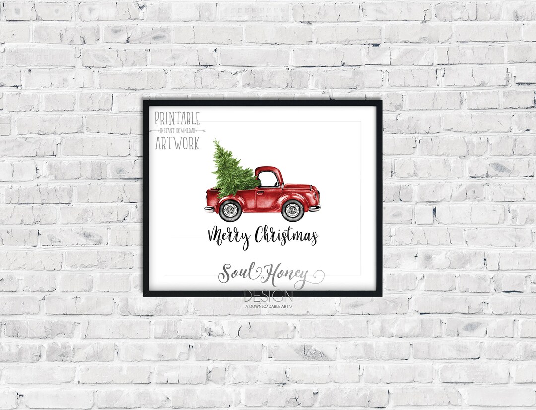 Merry Christmas Watercolor Truck and Tree Print Printable Art Print and ...