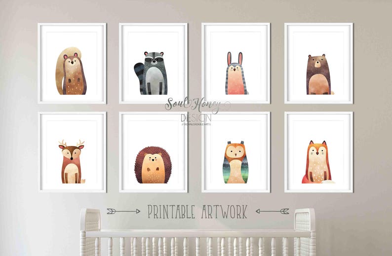 Downloadable Prints Set of 8 Watercolor Woodland Animals - Etsy