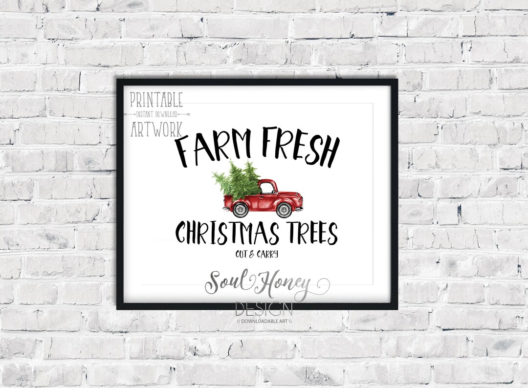 Farm Fresh Christmas Trees Truck and Tree Print Christmas Tree Farm ...