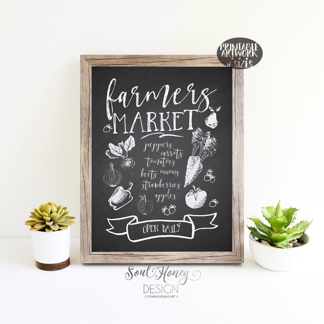Farmhouse Printable Farmers Market Rustic Kitchen Wall Art Chalkboard ...