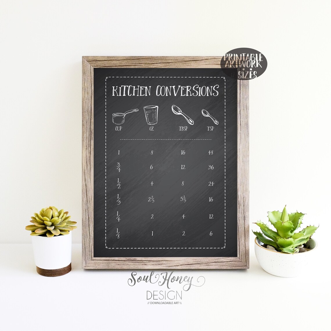 Kitchen Conversions Chart Farmhouse Printable Chalkboard | Etsy