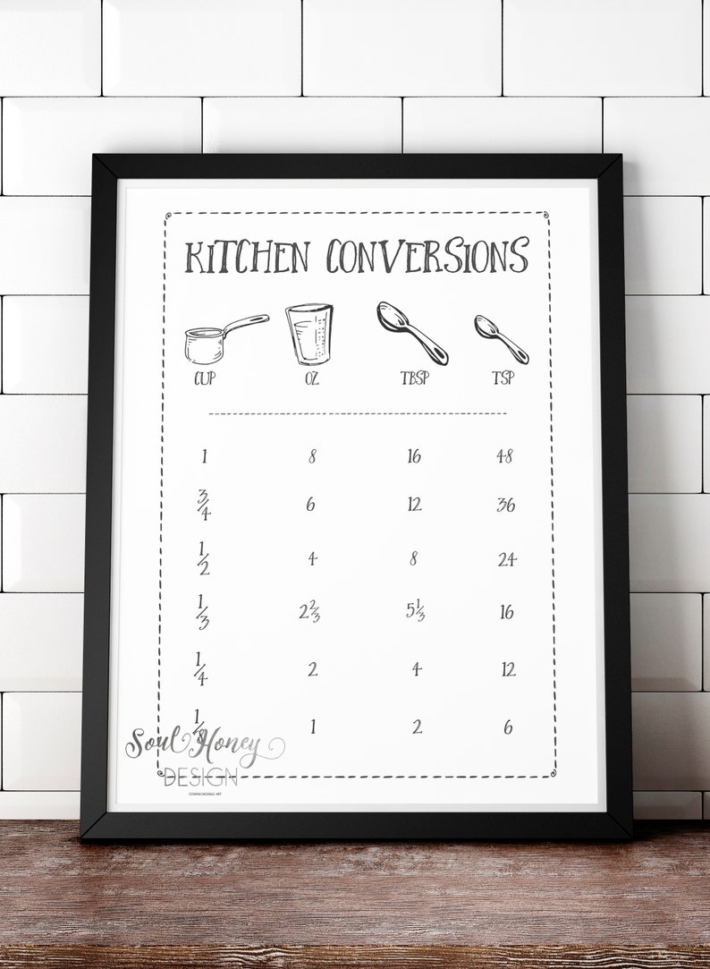 Kitchen Conversions Chart Farmhouse Printable Rustic - Etsy