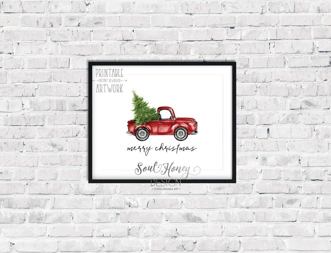 Merry Christmas Watercolor Truck and Tree Print Printable Art Print and ...