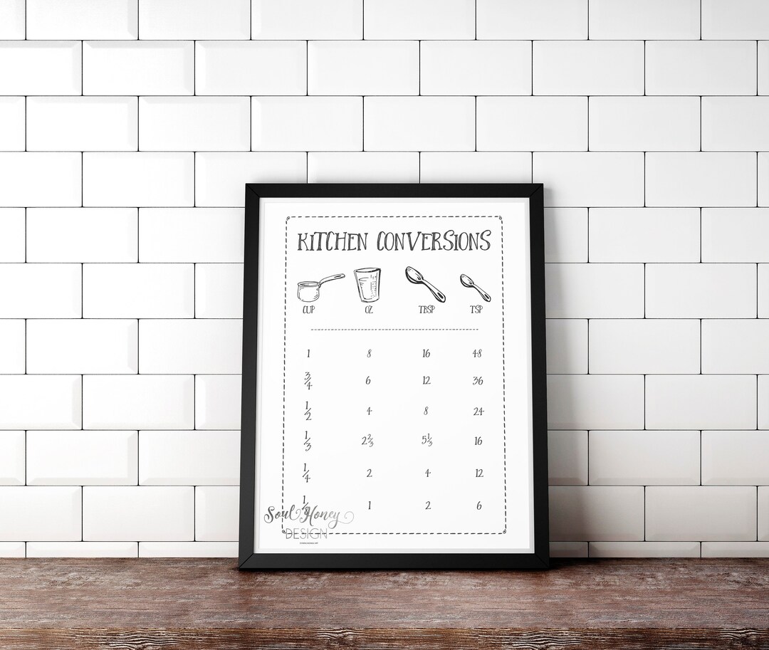 Kitchen Conversions Chart Farmhouse Printable Rustic Kitchen Wall Art ...