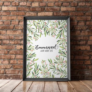 Downloadable Prints Emmanuel God With Us Christmas Watercolor Foliage ...