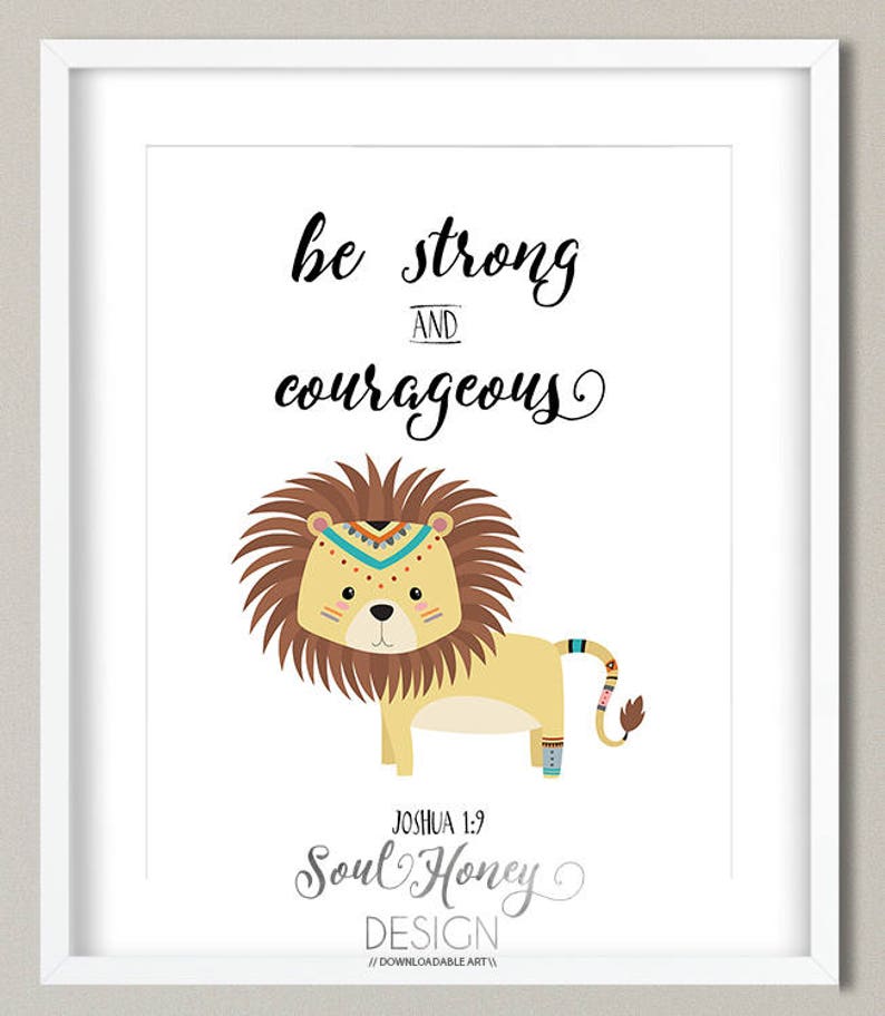 Be Strong and Courageous Joshua 1:9 Tribal Lion | Etsy