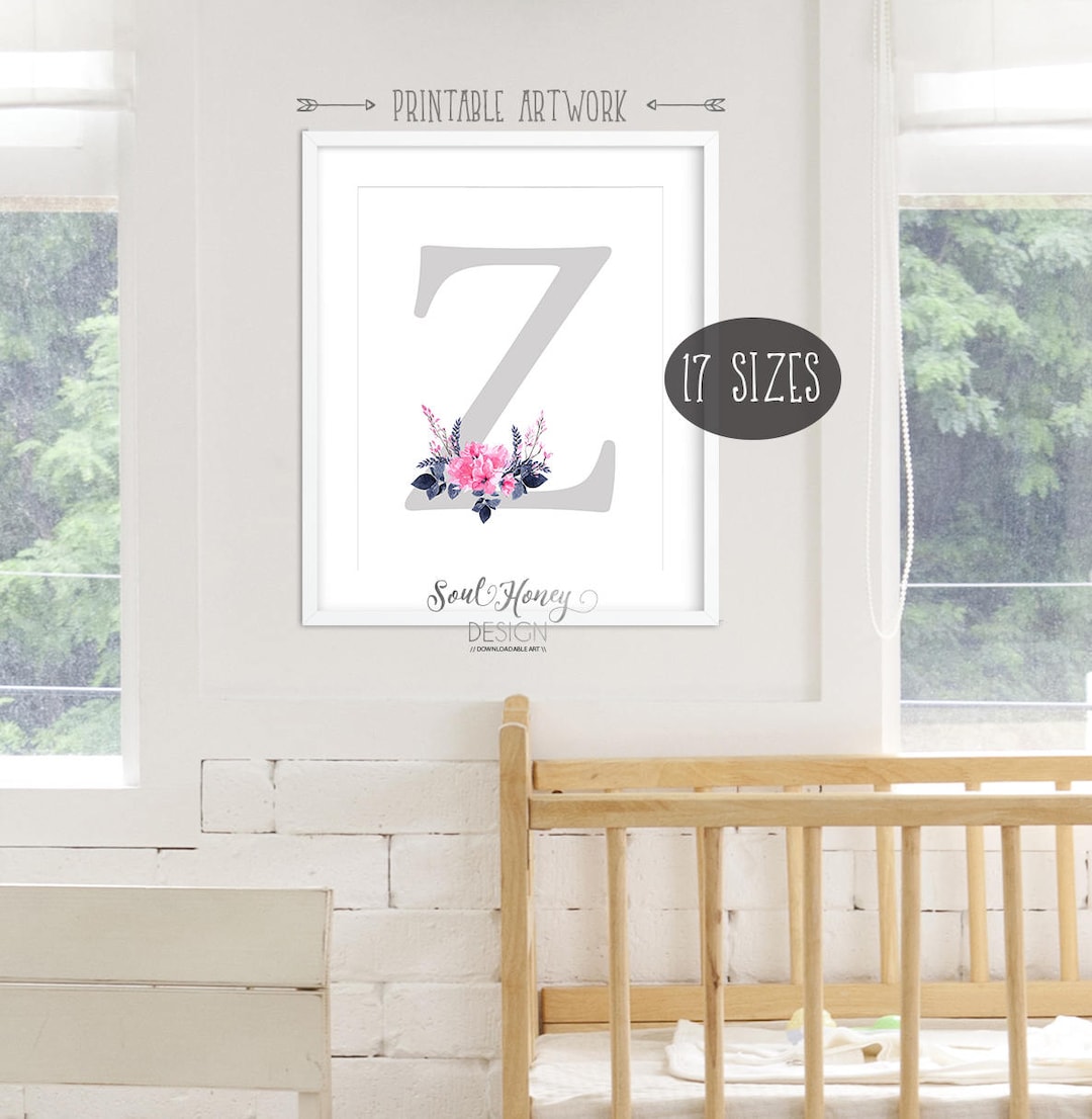 Downloadable Prints Initial Print Floral Letter Z Nursery Wall ...