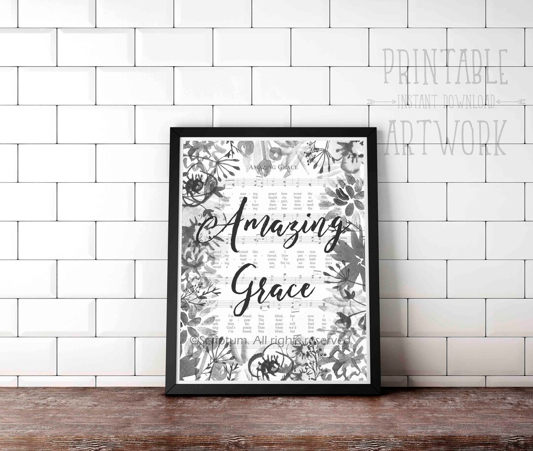 Amazing Grace Hymn Sheet Music Christian Watercolor Art Printable ...