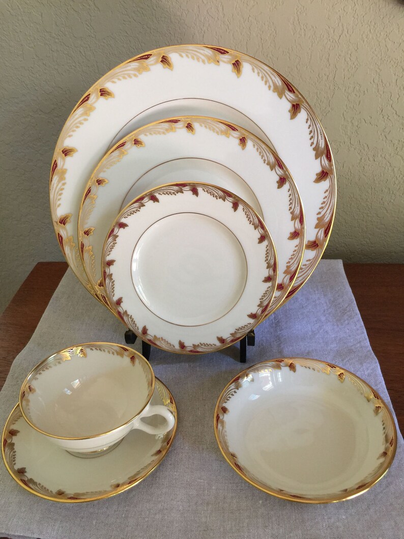 Vintage Lenox Porcelain China Essex Pattern Maroon smooth - Etsy