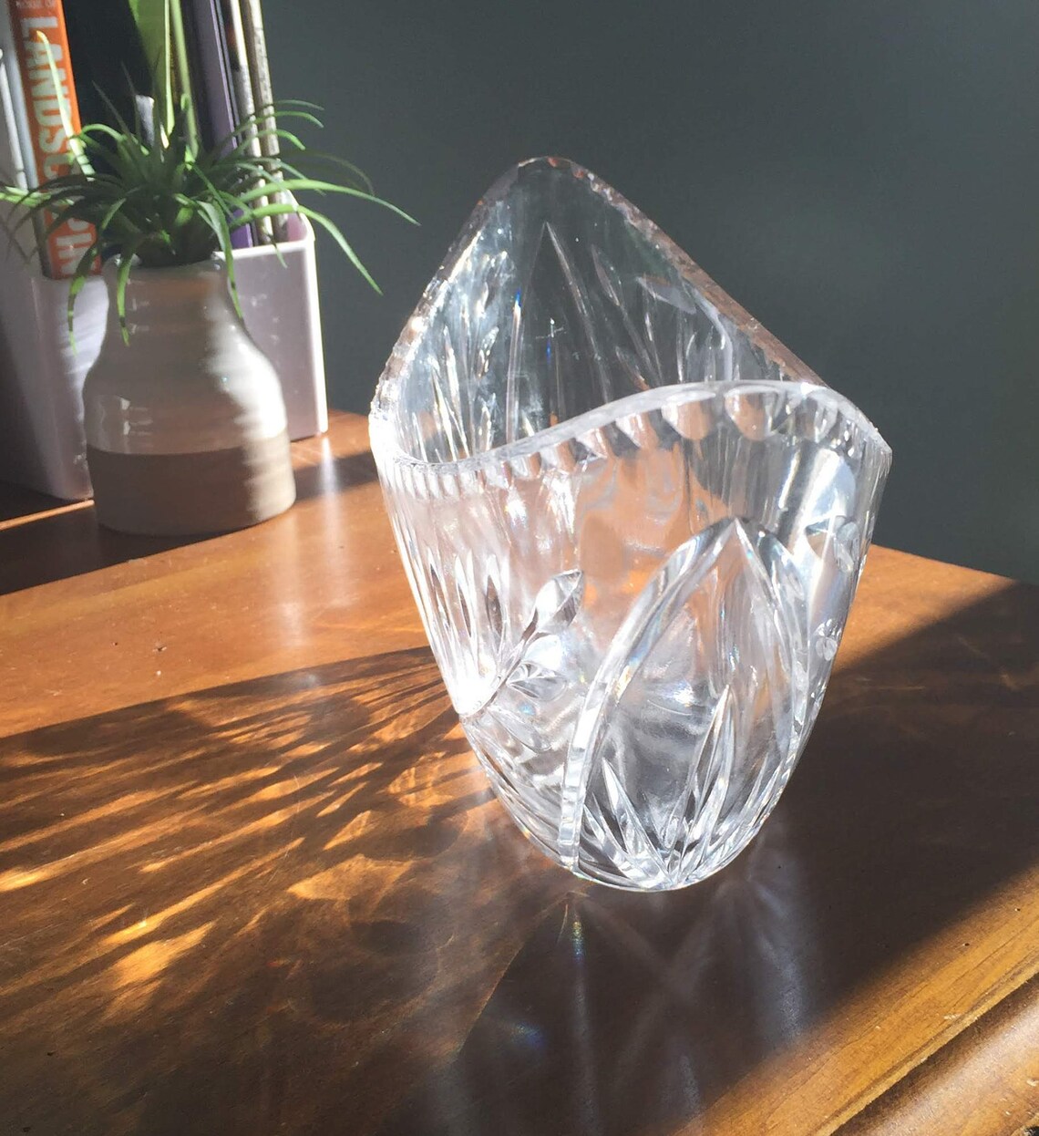 Vintage Etched and Cut Crystal Boat Shaped Vase Circa - Etsy