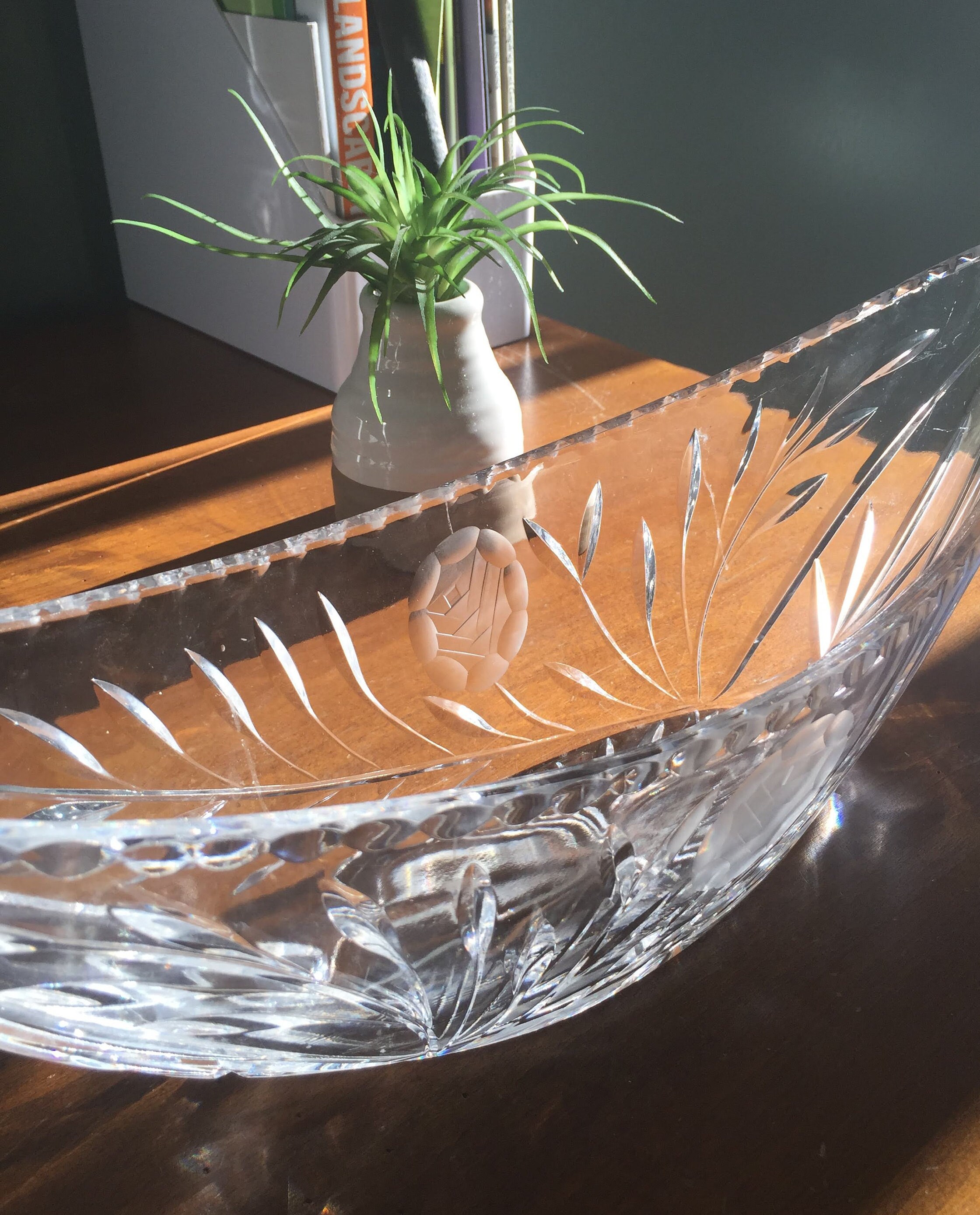 Vintage Etched and Cut Crystal Boat Shaped Vase Circa - Etsy