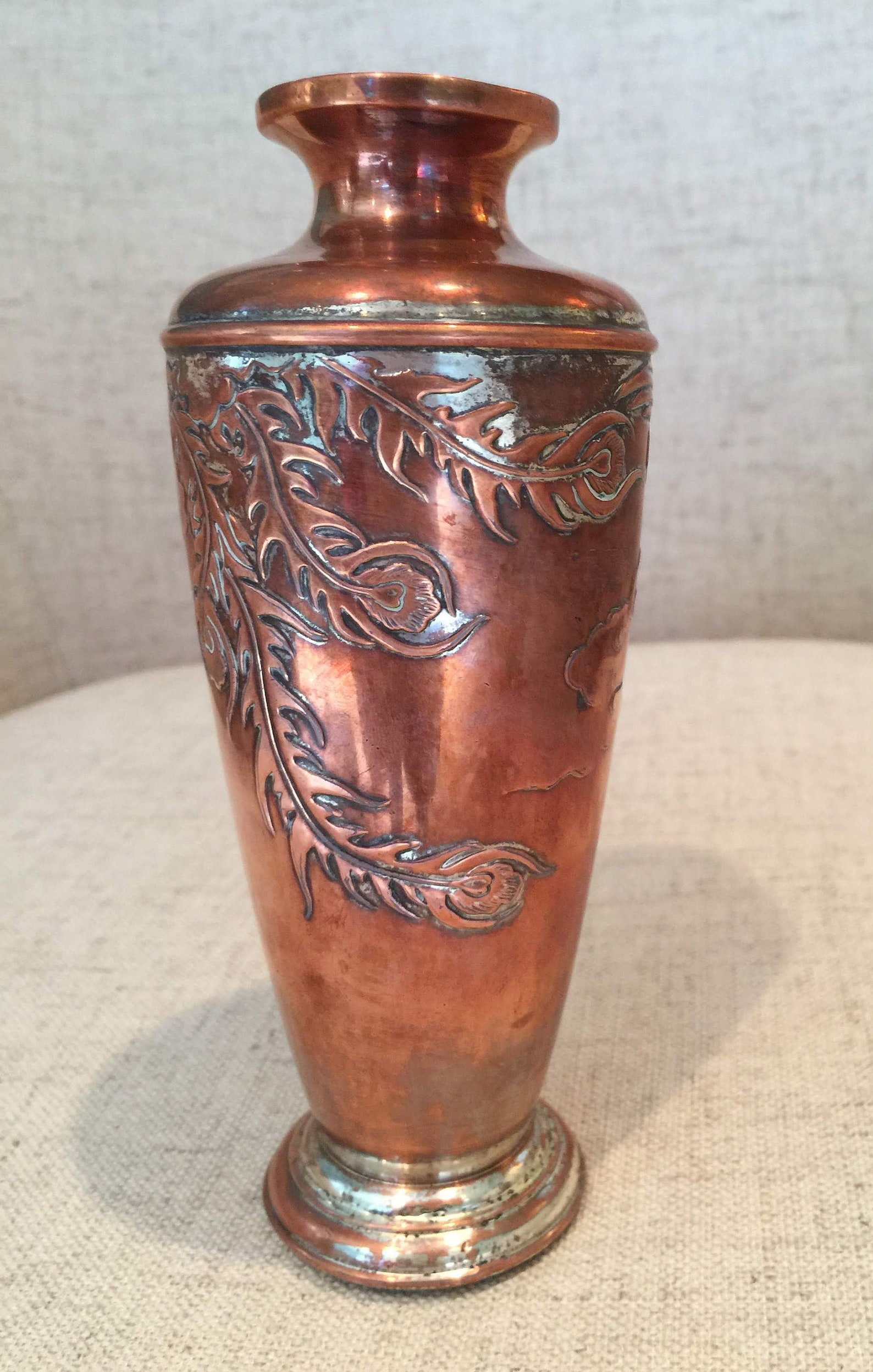 Antique or Vintage Japanese Vase Copper With Silver Inlaid Dragon ...