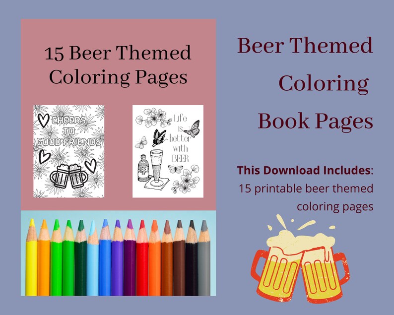 Beer Lovers Beer Coloring Book Pages Printable Instant Download PDF ...