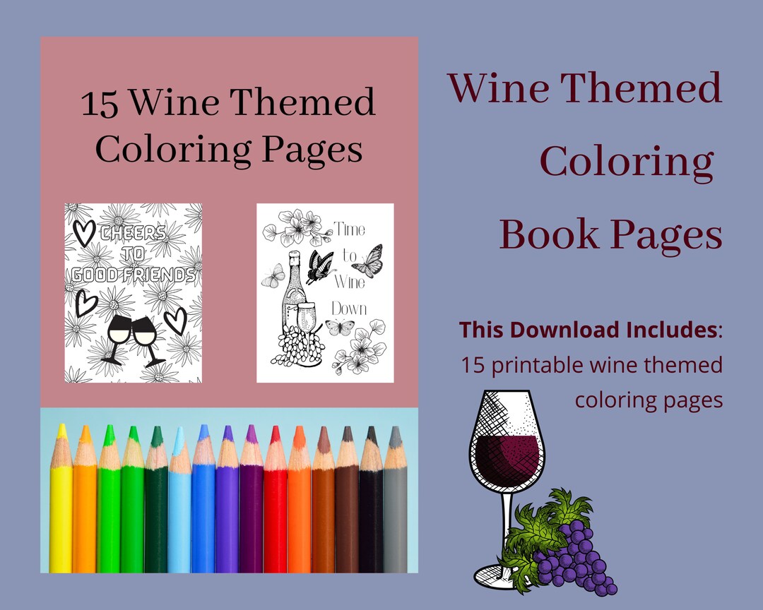 Wine Lovers Wine Coloring Book Pages Printable Instant Download PDF ...