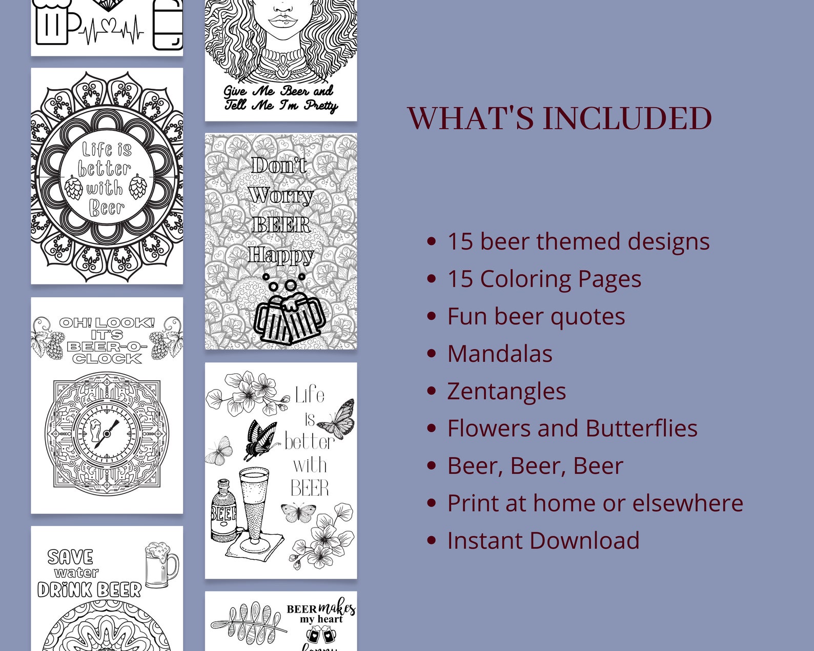 Beer Lovers Beer Coloring Book Pages Printable Instant Download PDF ...