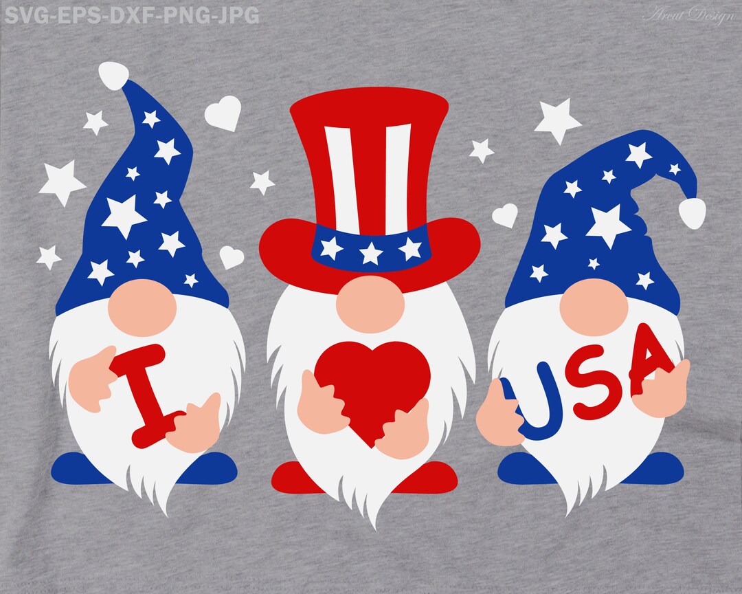 I Love USA 4th of July Gnomes SVG, Independence Day Patriotic Gnomes ...
