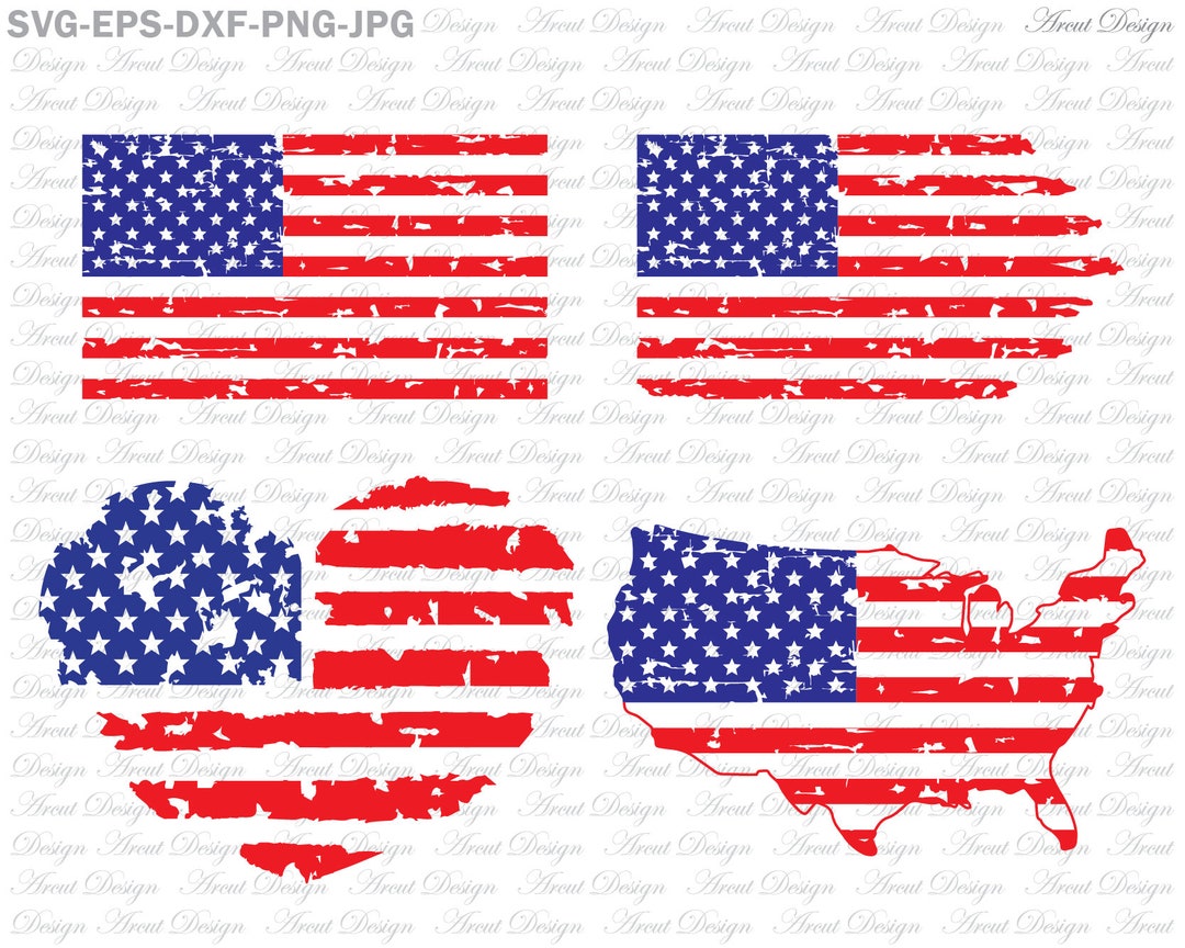 Bundle of 4 Distressed USA Flags Svg, Distressed Heart Flag Svg ...