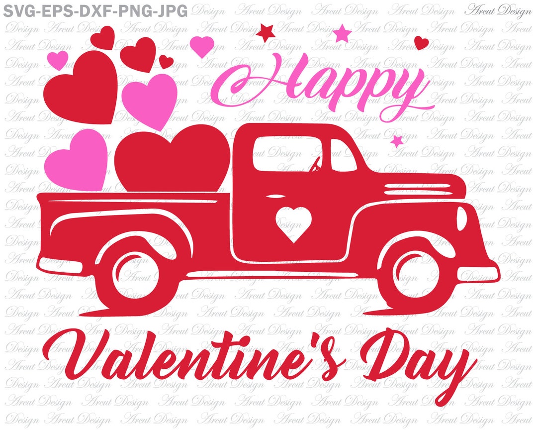 Valentine's Day Truck SVG: Heart Clipart, Cricut & Silhouette Cut Files ...
