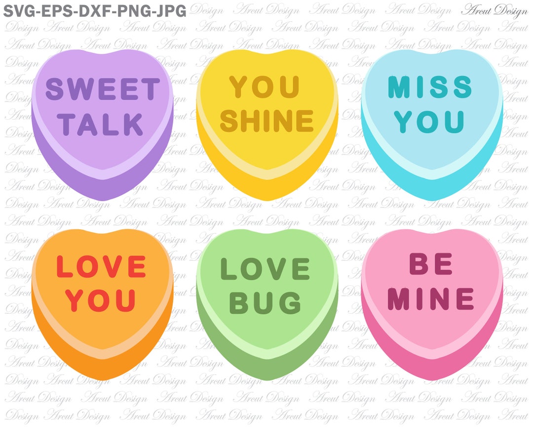 Conversation Hearts SVG Bundle, 30 File Formats, Valentines Hearts Svg ...
