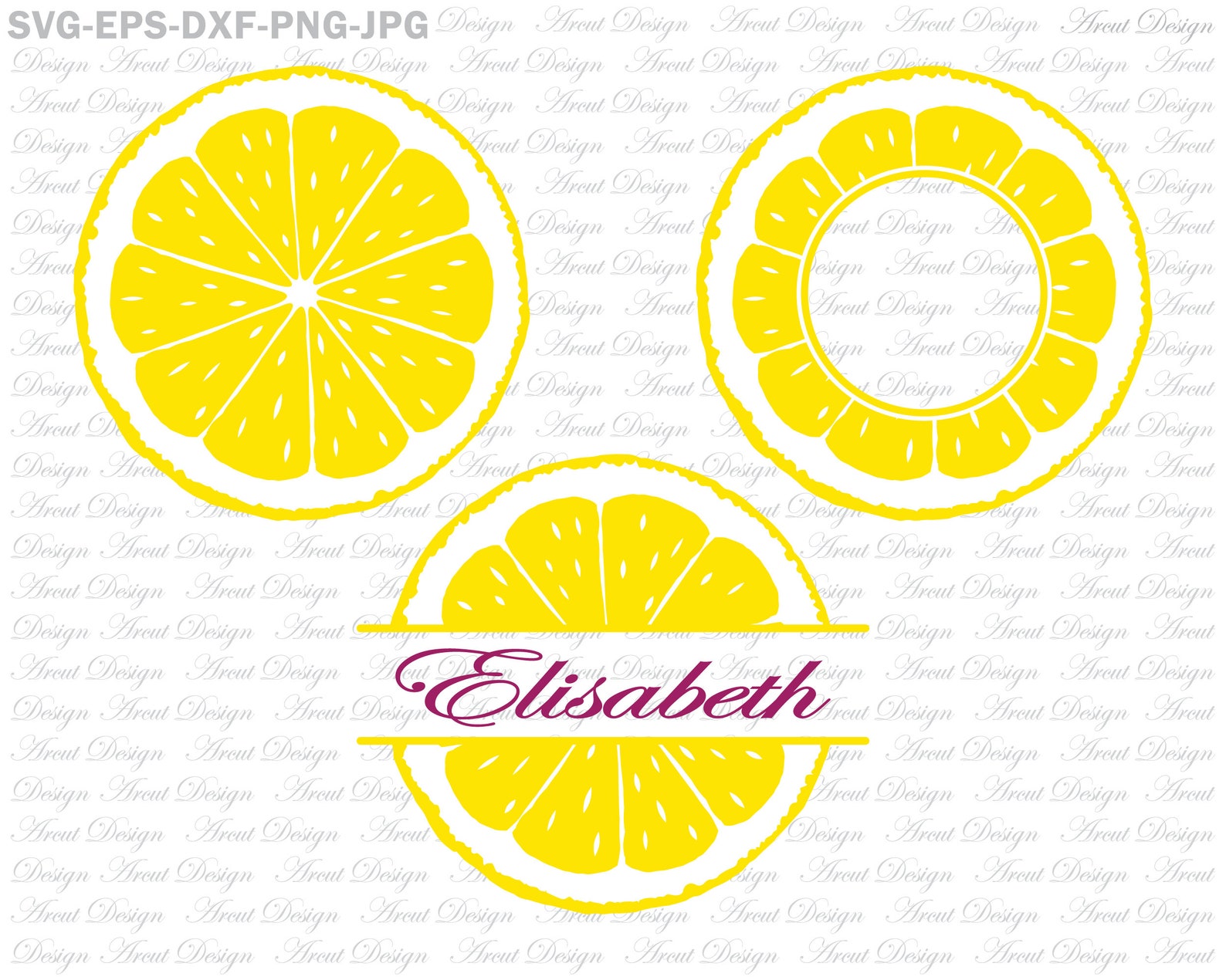 Lemon monogram Svg summer lemon split circle monogram svg | Etsy