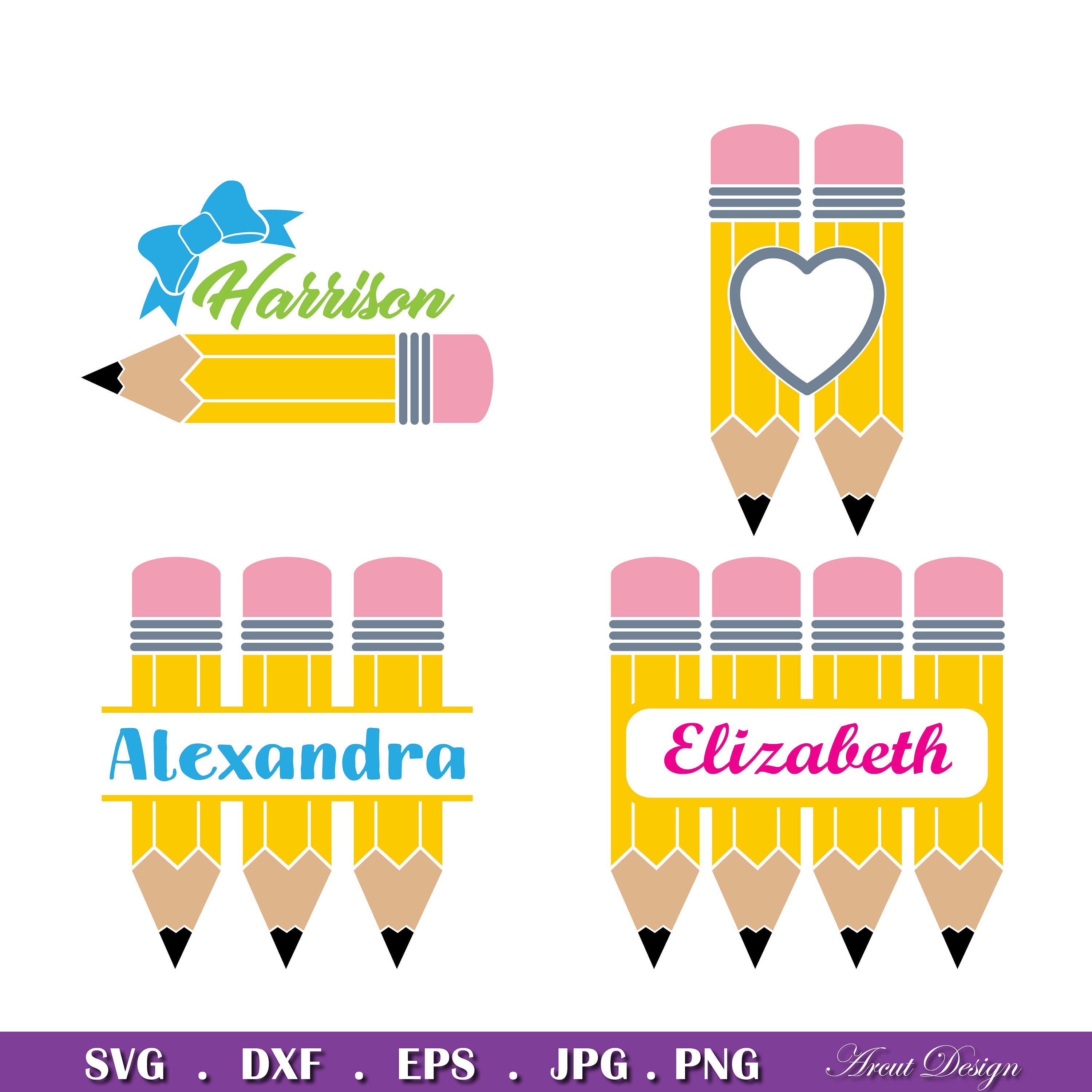Pencils Monogram Frames SVG Files for Cricut and Silhouette | Etsy