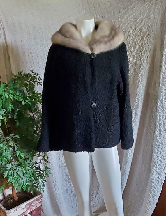 Vintage Beautiful Black Persian Lamb Jacket with Gray… - Gem