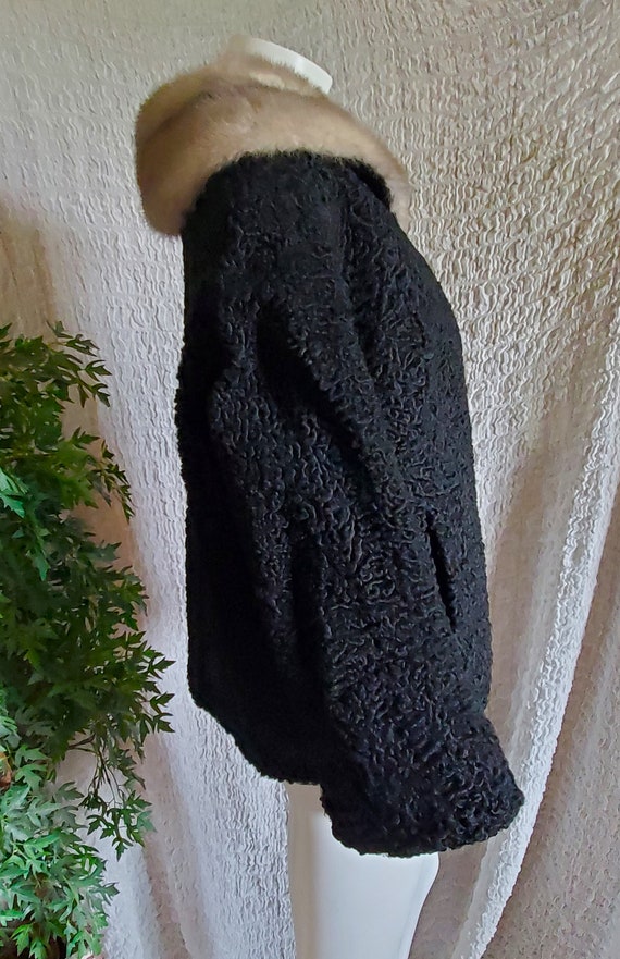 Vintage Beautiful Black Persian Lamb Jacket with Gray… - Gem