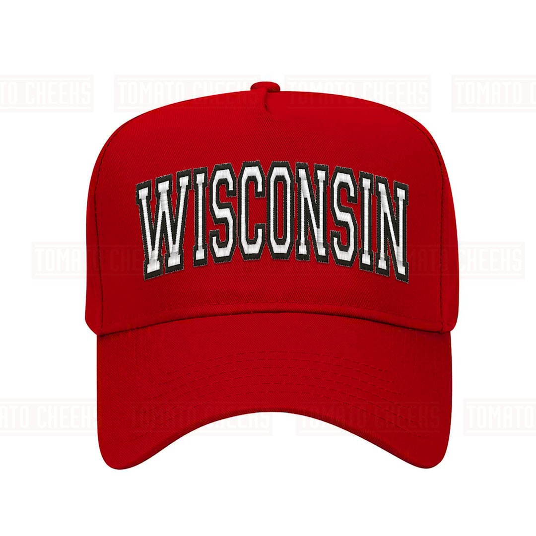 Wisconsin State Embroidered Hat - Custom University Retro Block Red ...