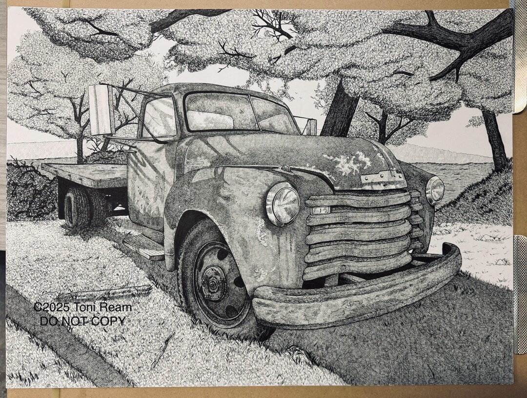 ORIGINAL Chevrolet Truck Art Ink Drawing | OOAK | Farmhouse Man Cave ...