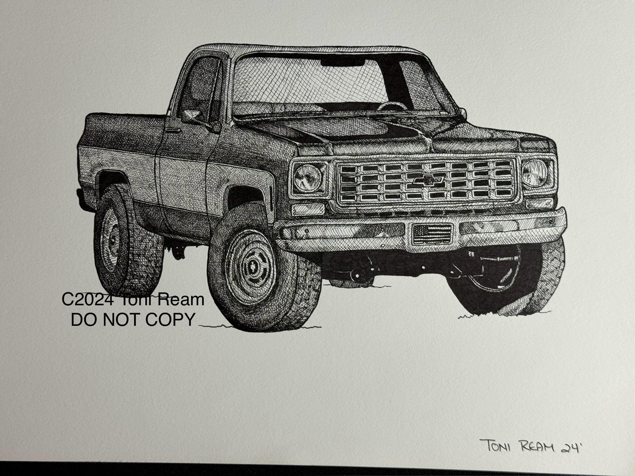 ORIGINAL Chevy Truck Sketch | Chevrolet Pickup Squarebody Classic Car ...