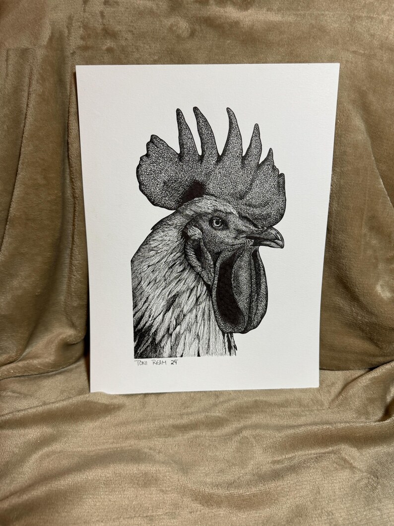 ORIGINAL Rooster Drawing Art Chicken Portrait Ink Pen Pet Portrait ...