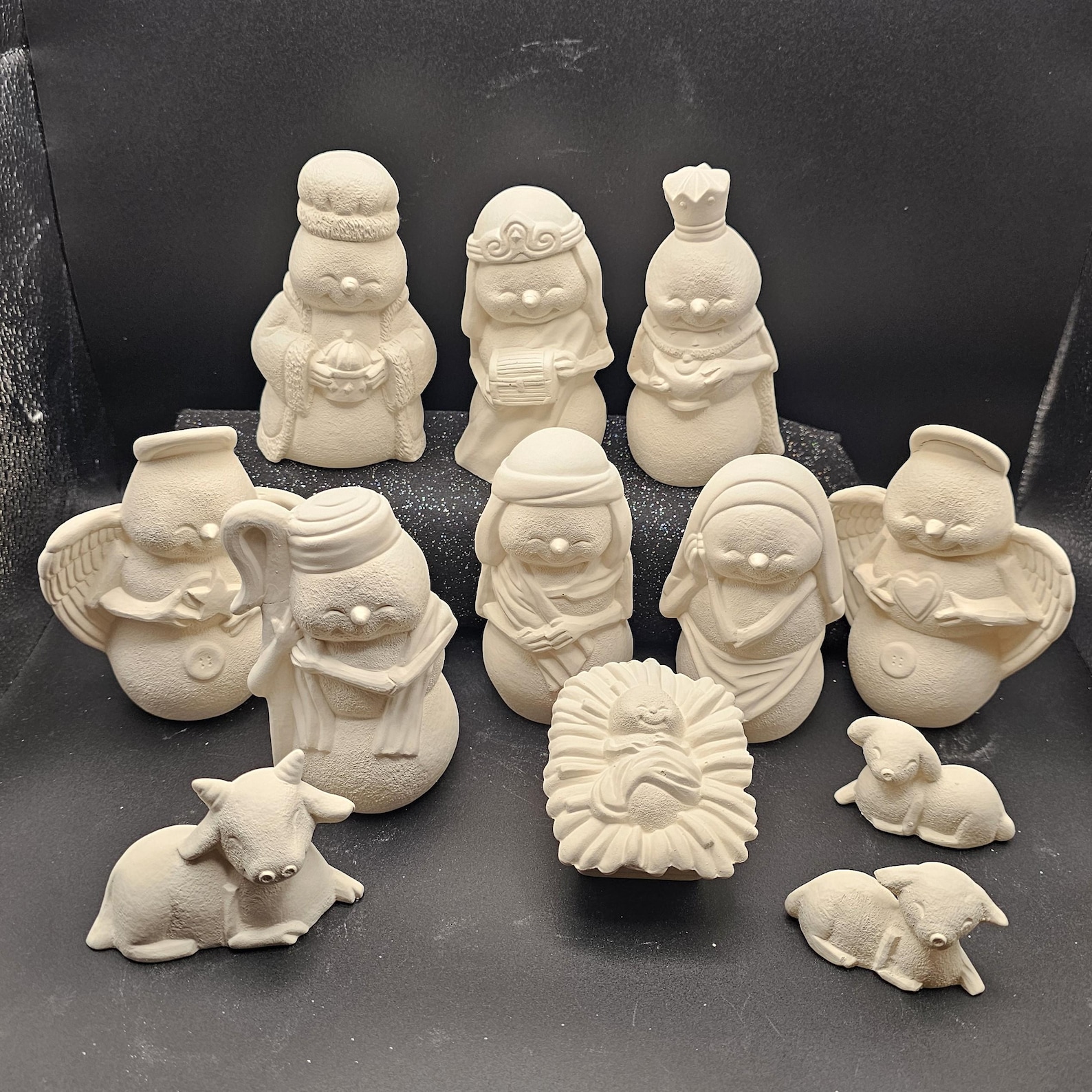 12 Piece Ceramic Bisque Snowman Nativity Scene - Etsy