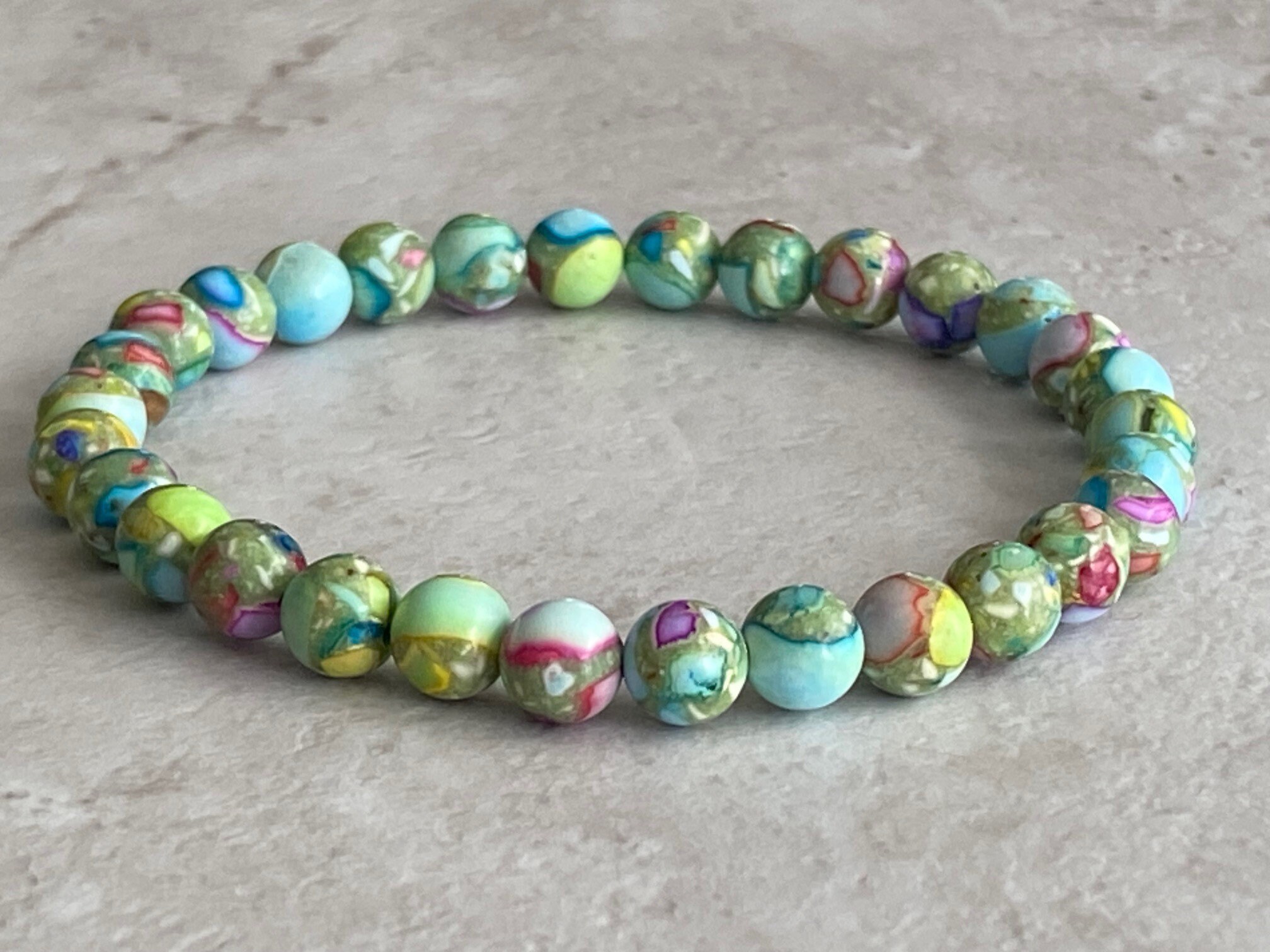 Mosaic Jasper Stretchy Bracelet, 6mm Mosaic Jasper Beads, Stacking ...