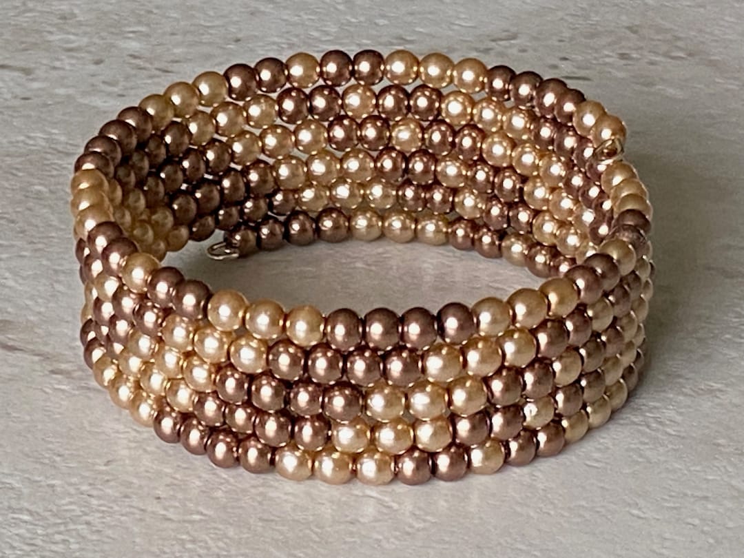 Cappuccino Glass Pearl Memory Wire Bracelet / Coil Bracelet, 5 Loops ...