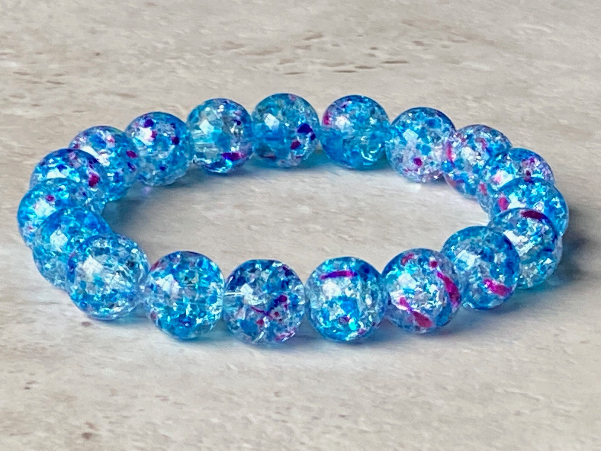 Crackle Bead Stretchy Bracelet, Blue / Wine Crackle Bracelet, 10mm ...