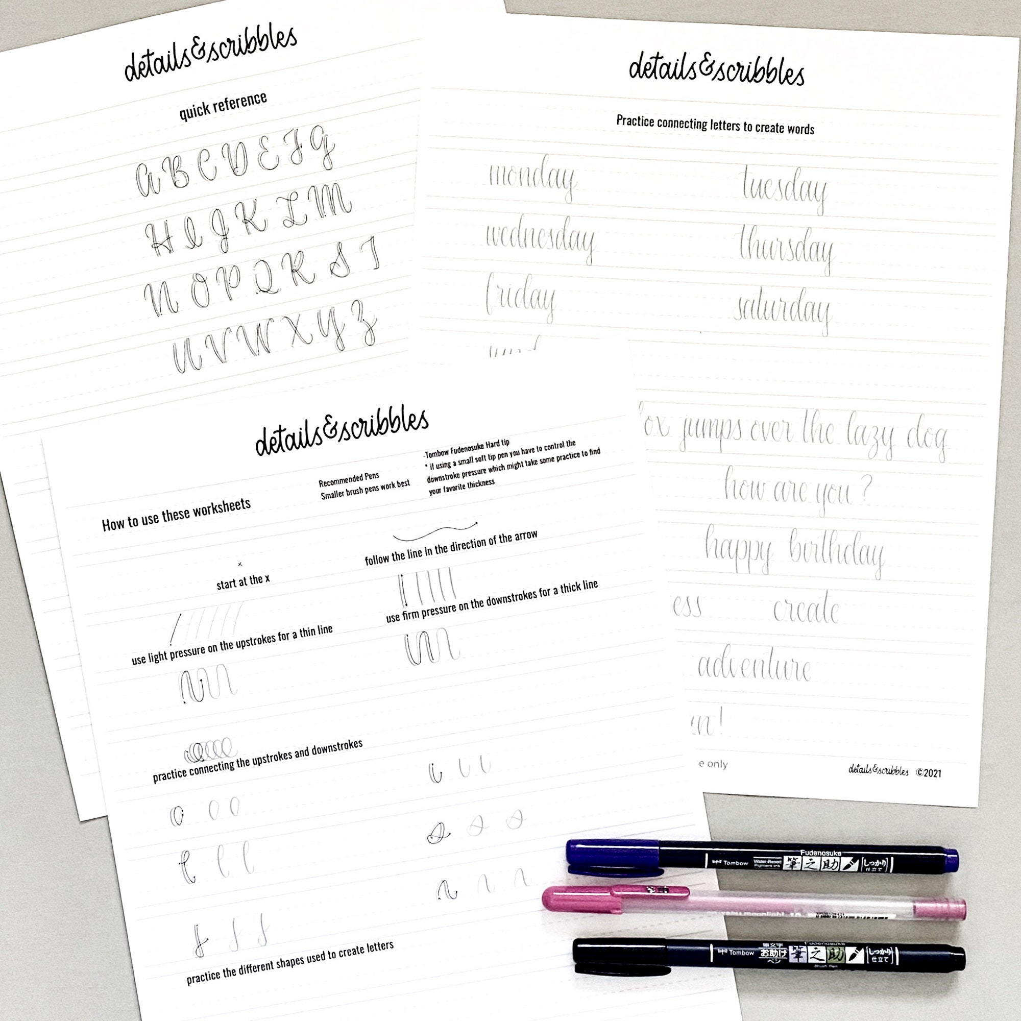 Hand Lettering Worksheets Jaunty Style by Details and - Etsy