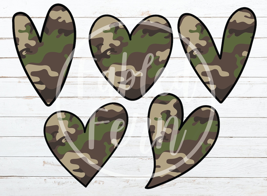 Set of 5 Camo Heart PNG Sublimation, Camouflage Green Hearts Png Files ...