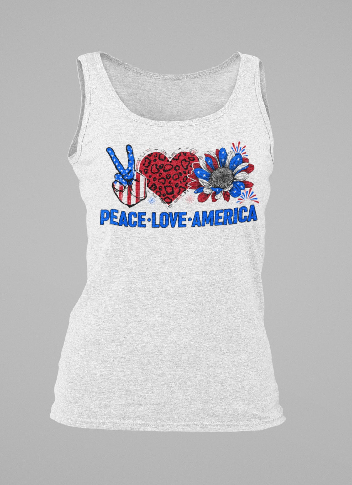 Peace Love America Peace Sign Cheetah Print Heart Sunflower Red, White ...