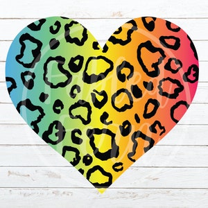 Rainbow Cheetah Print Heart PNG Leopard Print Heart Instant Download ...