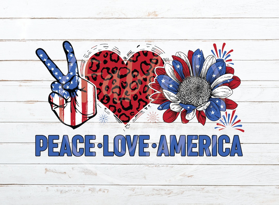 Peace Love America Peace Sign Cheetah Print Heart Sunflower Red, White ...