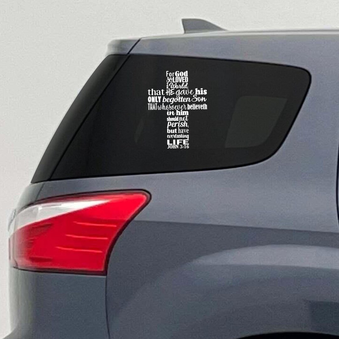 Cross Sticker, Christian Car Sticker, John 3v16 Verse, Scripture Decal ...
