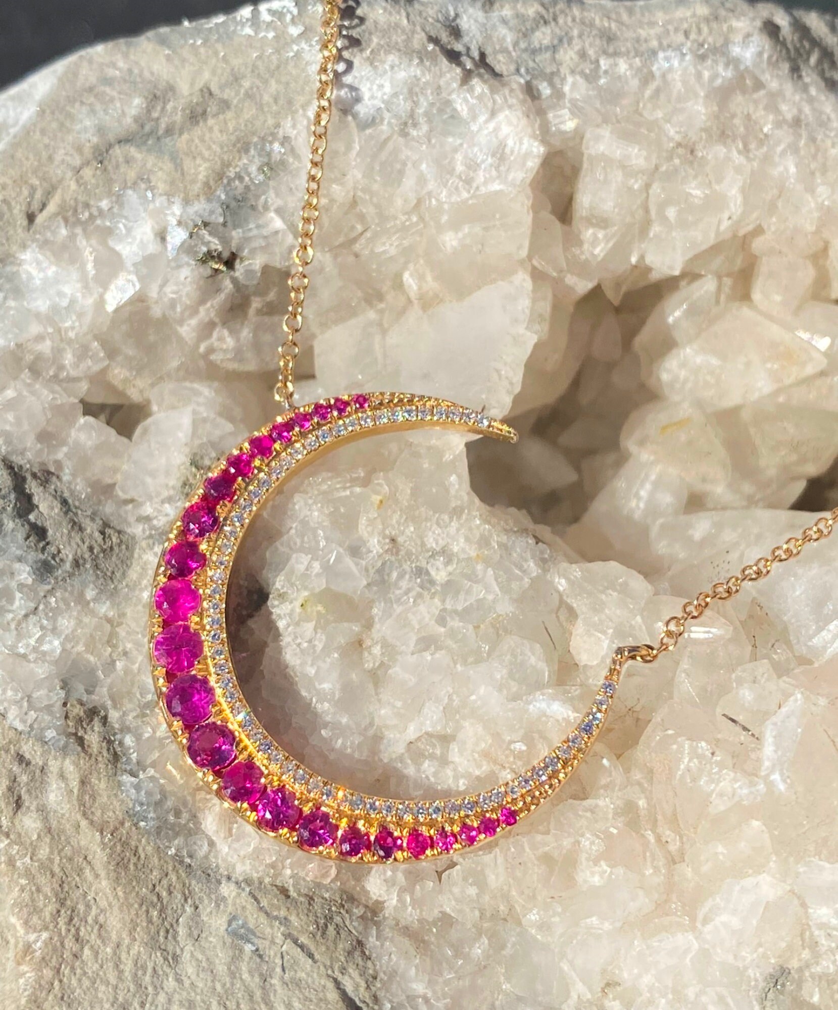 Crescent Moon Ruby Necklace - Etsy