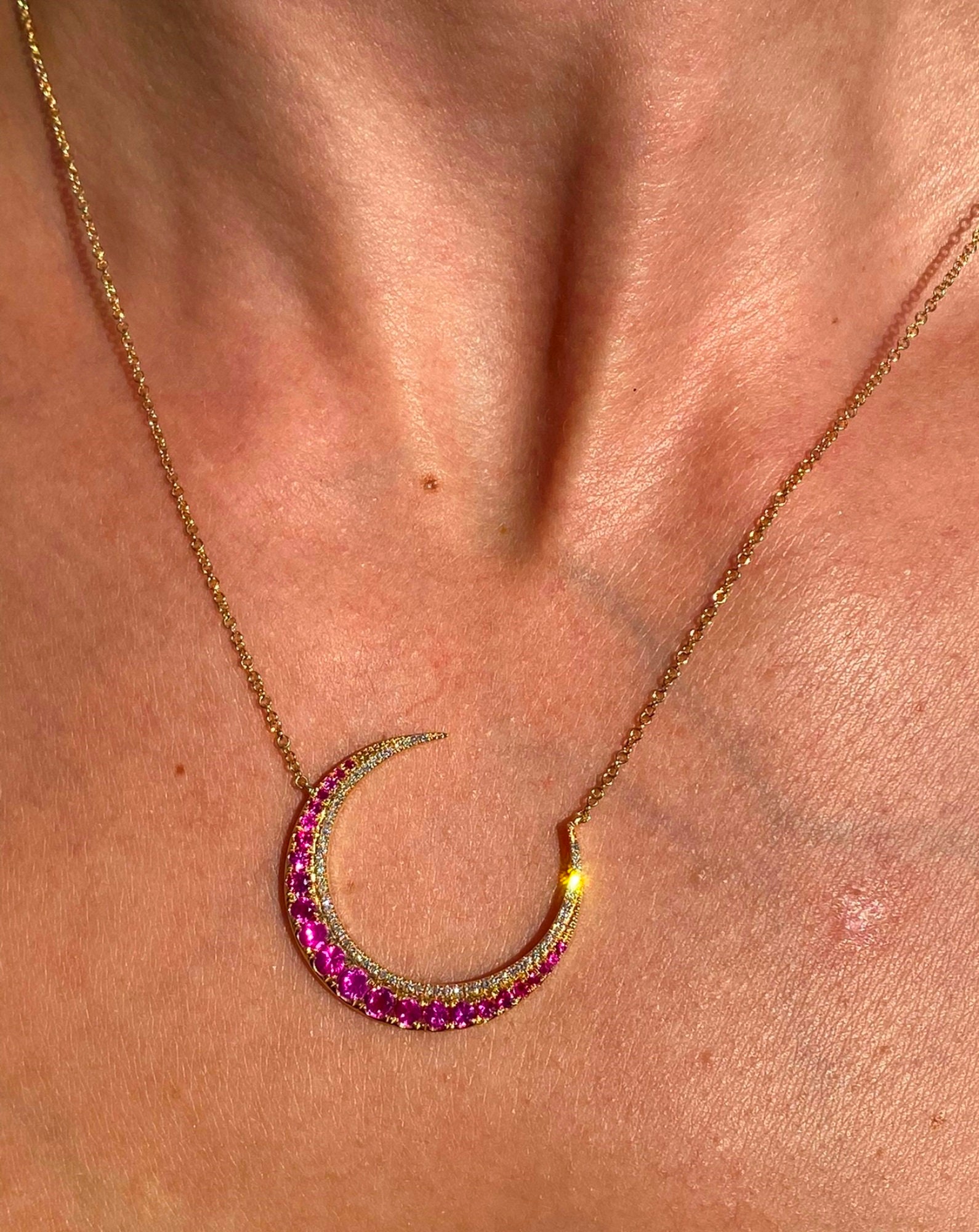 Crescent Moon Ruby Necklace - Etsy