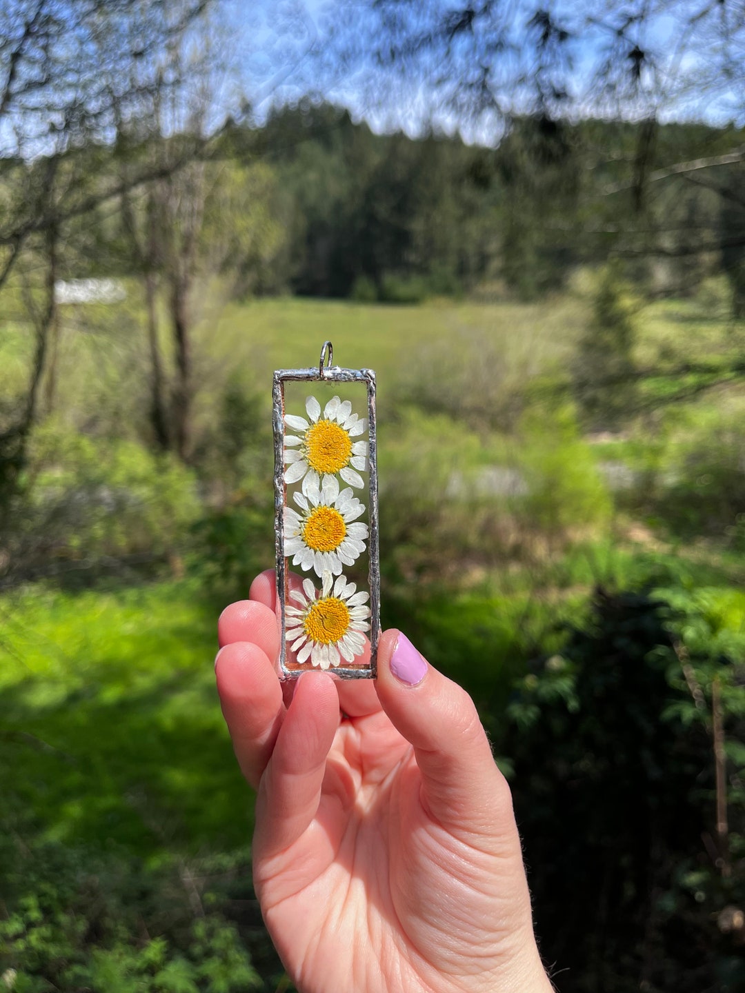 Stained Glass Hanging Daisy Flower Ornament, Hanging Charm, Hand Made ...
