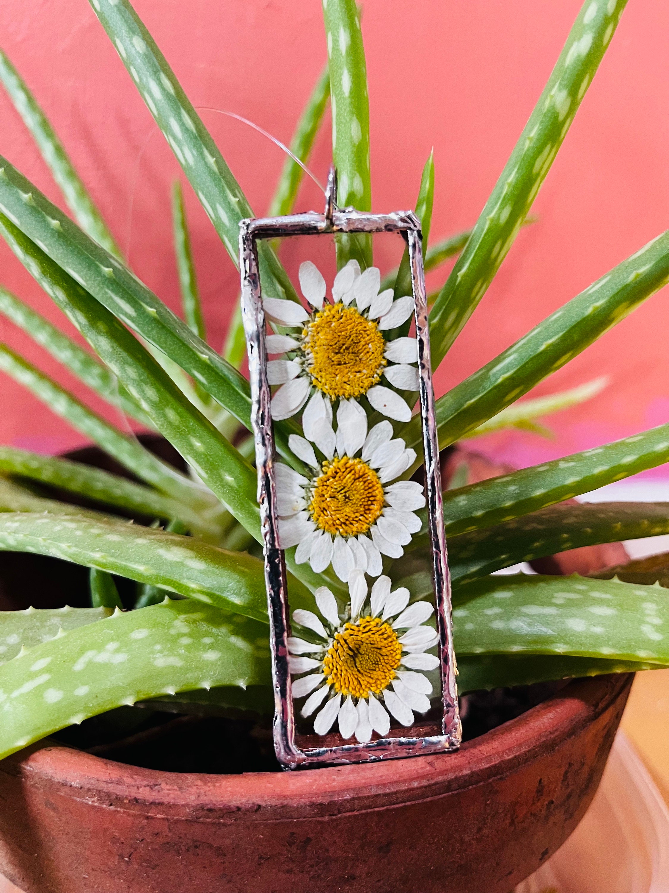 Stained Glass Hanging Daisy Flower Ornament, Hanging Charm, Hand Made ...