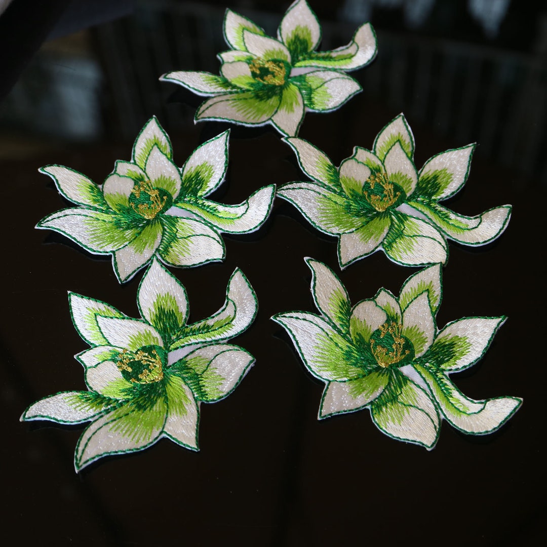 5pc/lot Lotus Flower Embroidered Patches for Clothing Iron on ...