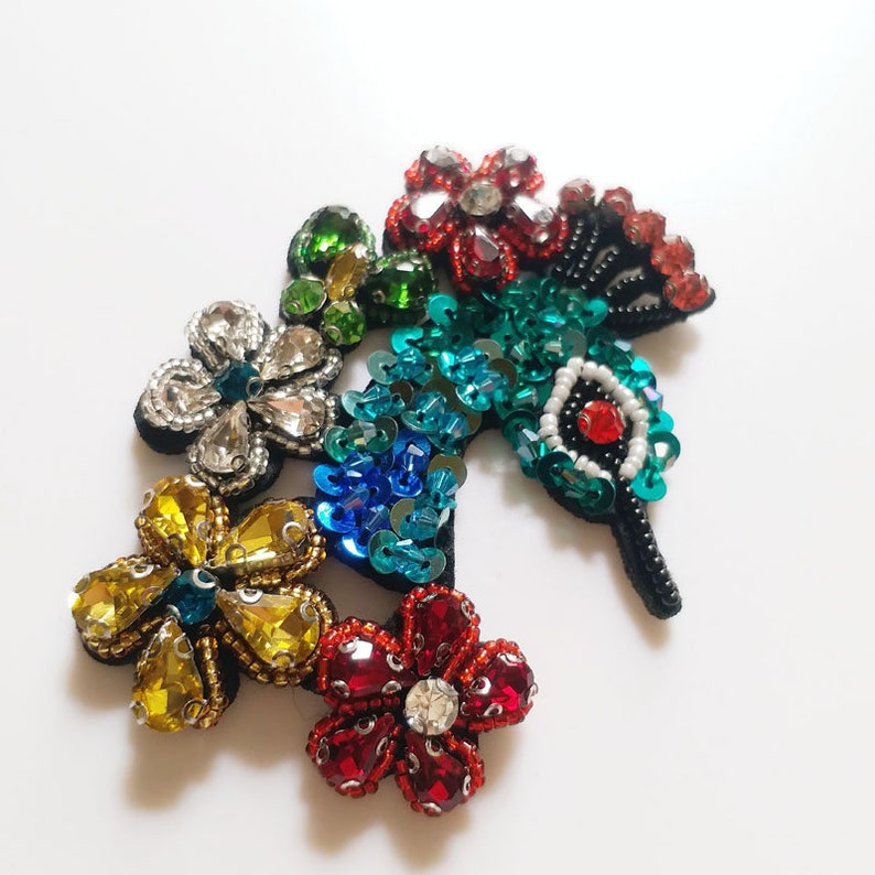 3D Bird Flowers Peacock Handmade Rhinestone Beaded Patch for - Etsy