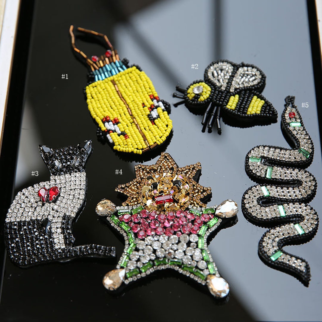 1pc 3d Handmade Rhinestone Beaded Patches for Clothing Star Cat Snake ...